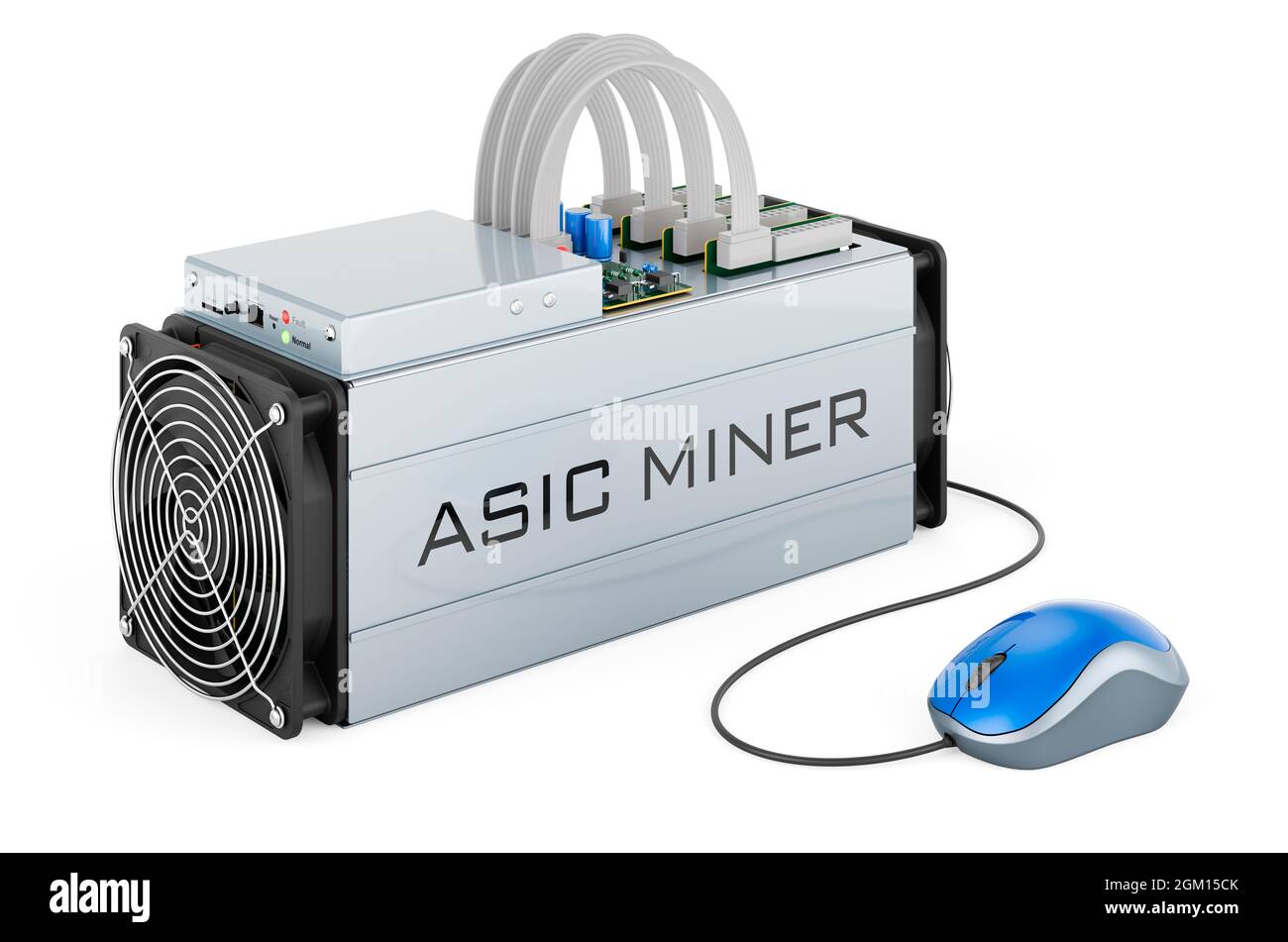 ASIC miner with computer mouse. 3D rendering isolated on white ...