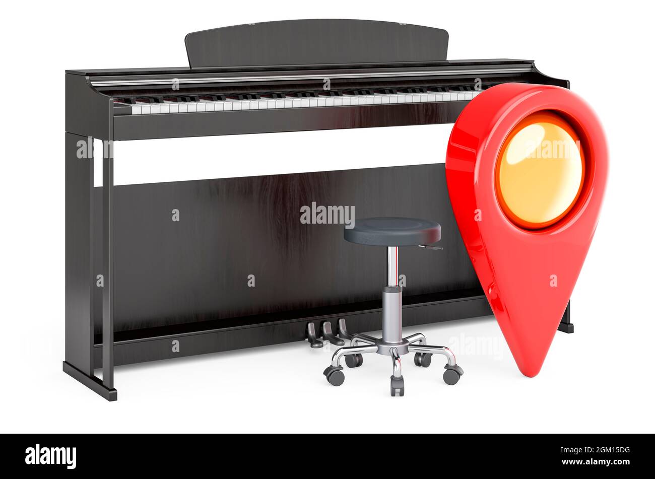 Digital piano with map pointer. 3D rendering isolated on white ...