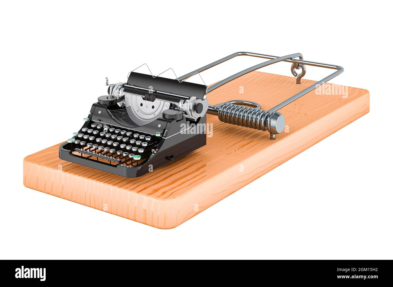 Typewriter inside mousetrap, 3D rendering isolated on white background ...