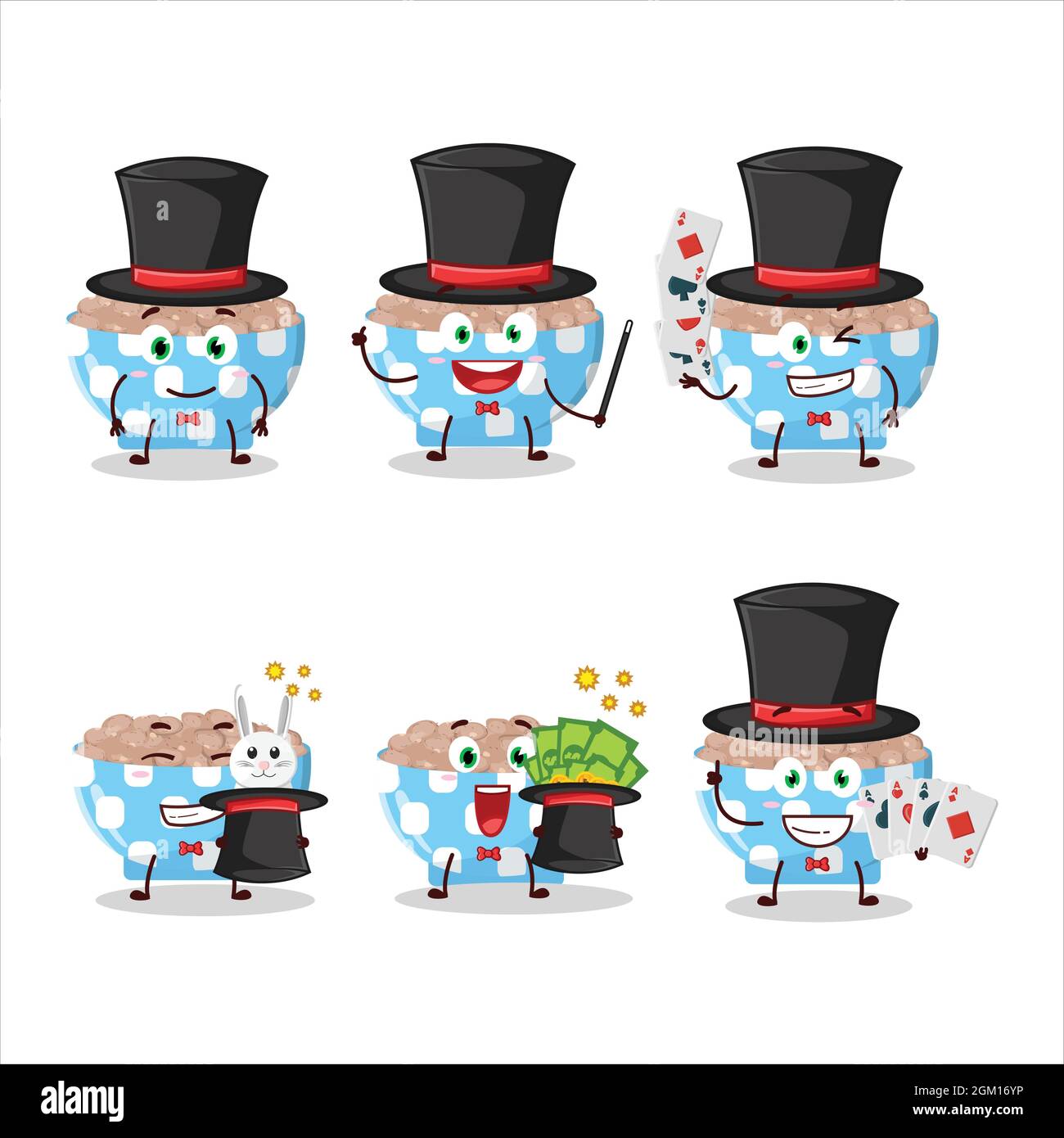A pinto beans Magician cartoon character perform on a stage. Vector ...