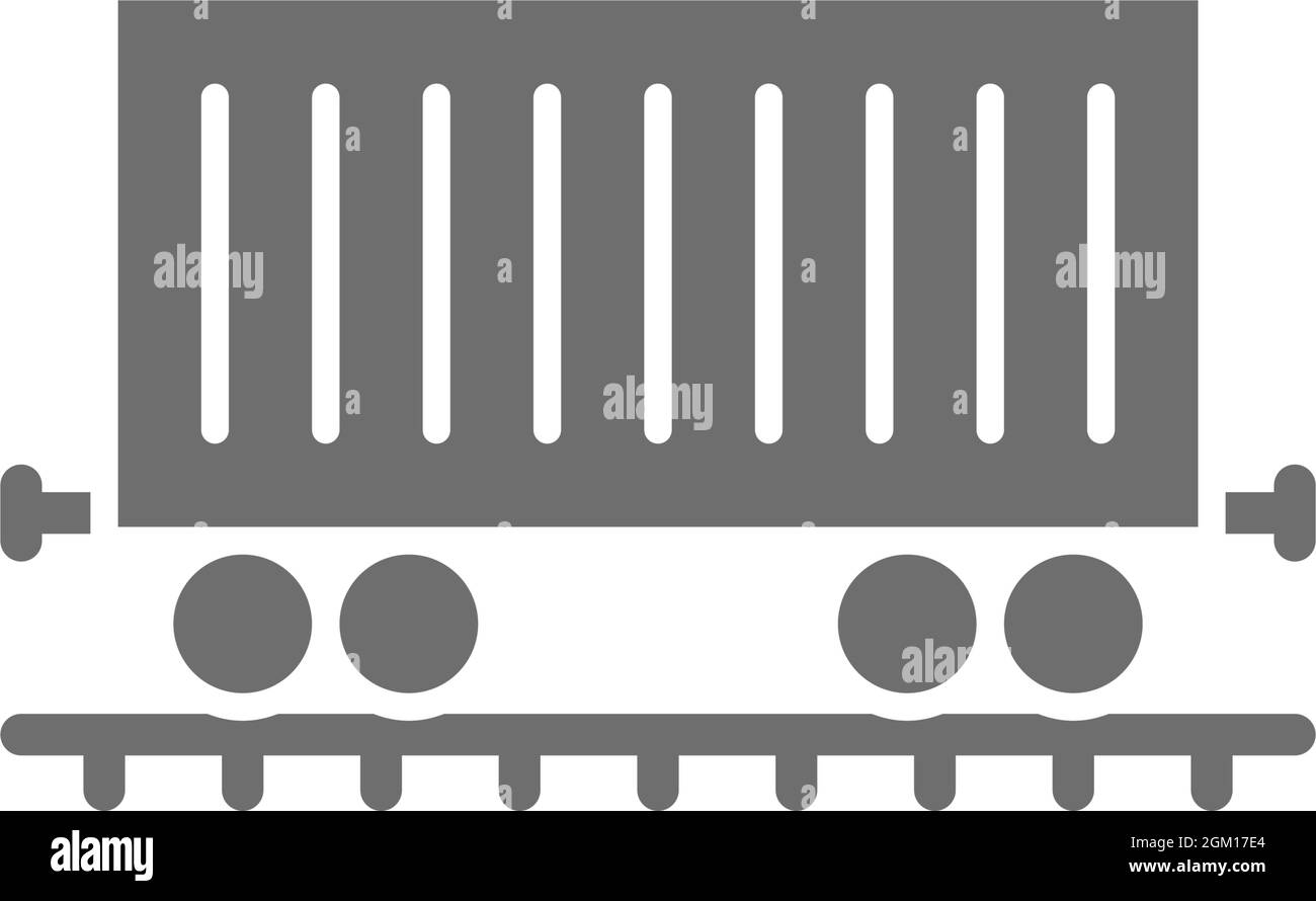 Freight car on rails, cargo wagon, train grey icon Stock Vector Image ...