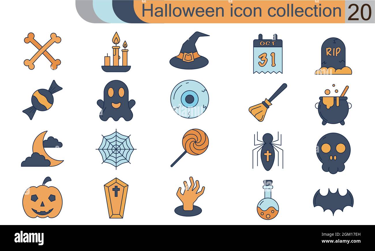 Halloween icon set flat design symbol collection vector image Stock ...