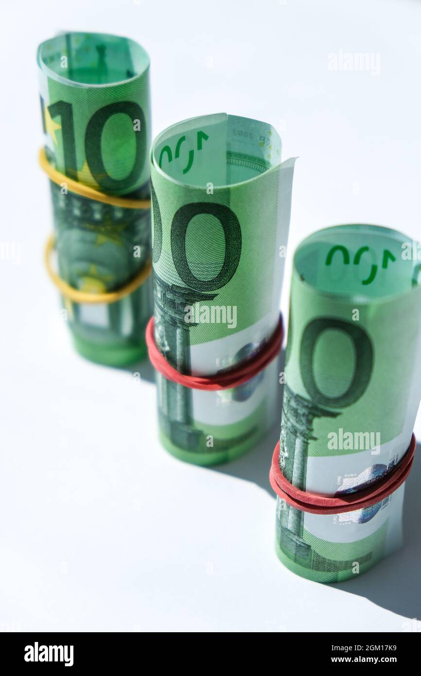 Close up of Euro money roll. Euro banknote set cash money - EU currency ...