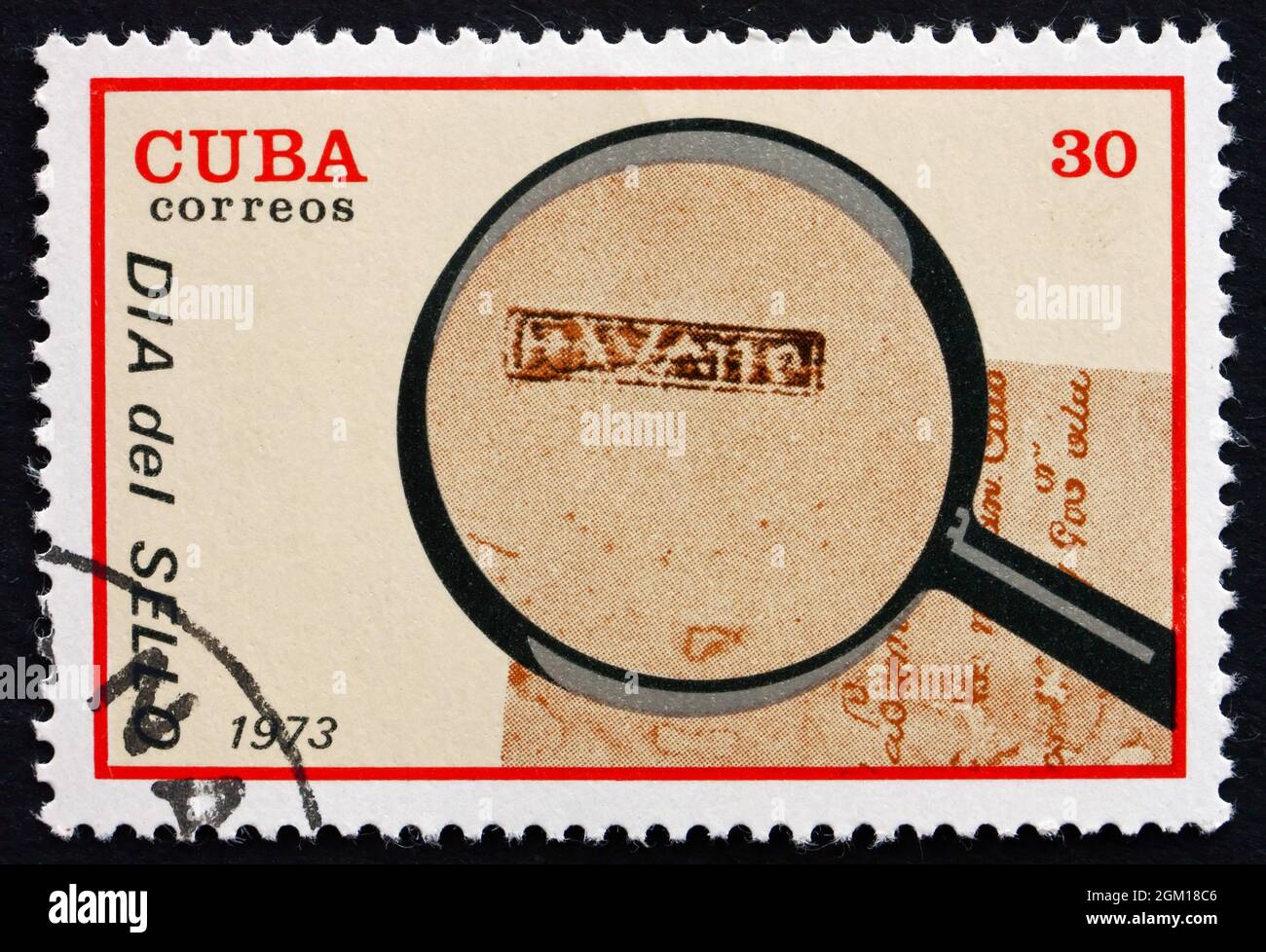CUBA - CIRCA 1973: a stamp printed in the Cuba shows Postmark from ...