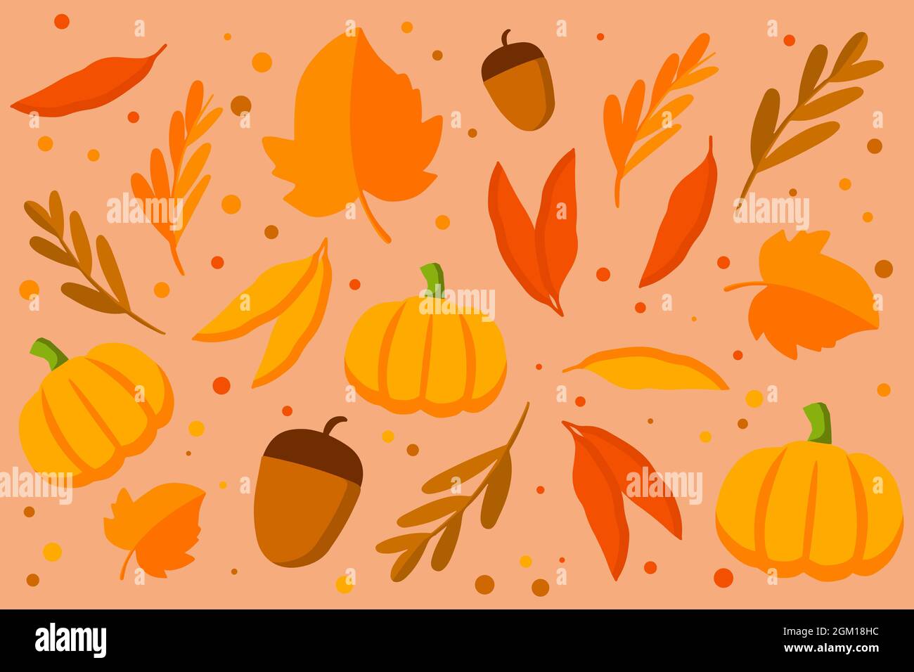 vector autumn pattern with leaves, acorn, and pumpkin flat design Stock ...