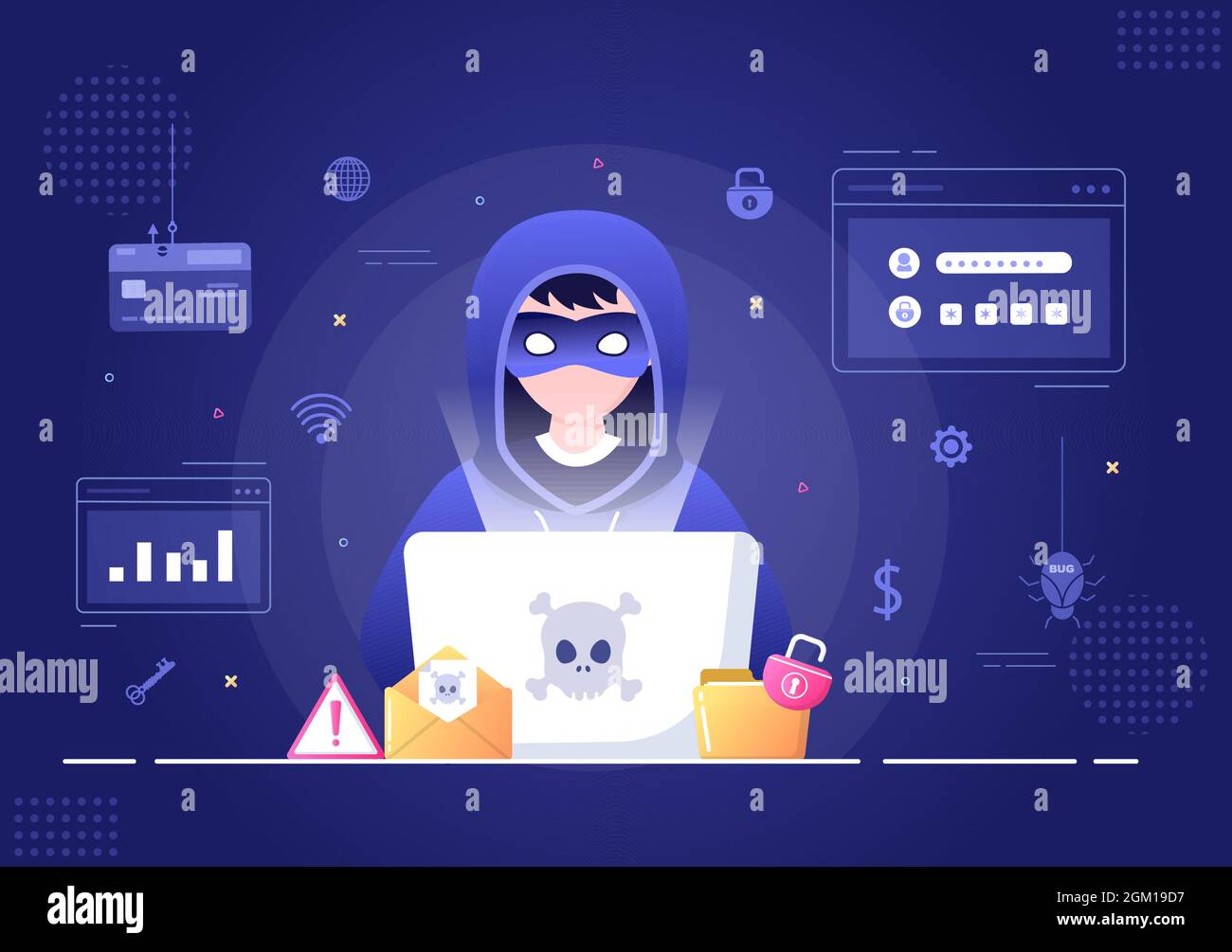 Hacker Using Computer Server to Activity Hacked Database, Network Storage, Social Account ...