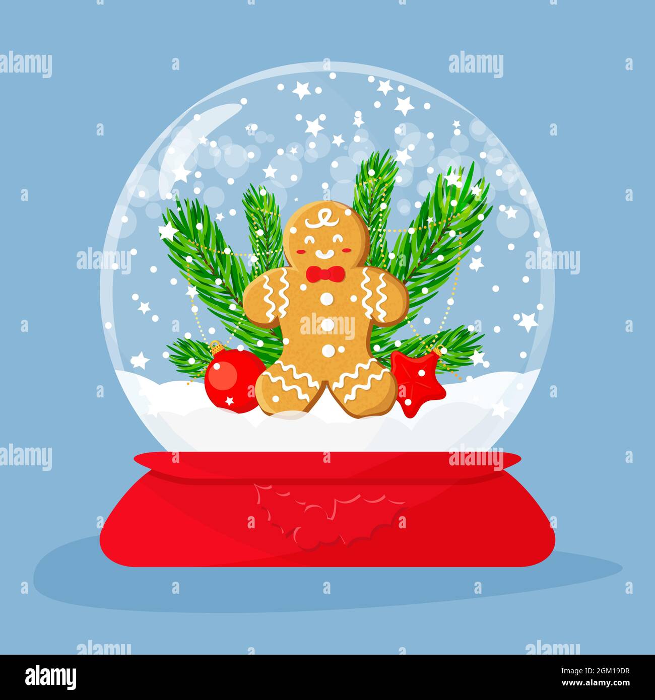 Christmas snow globe with gingerbread cookie and decorations inside ...