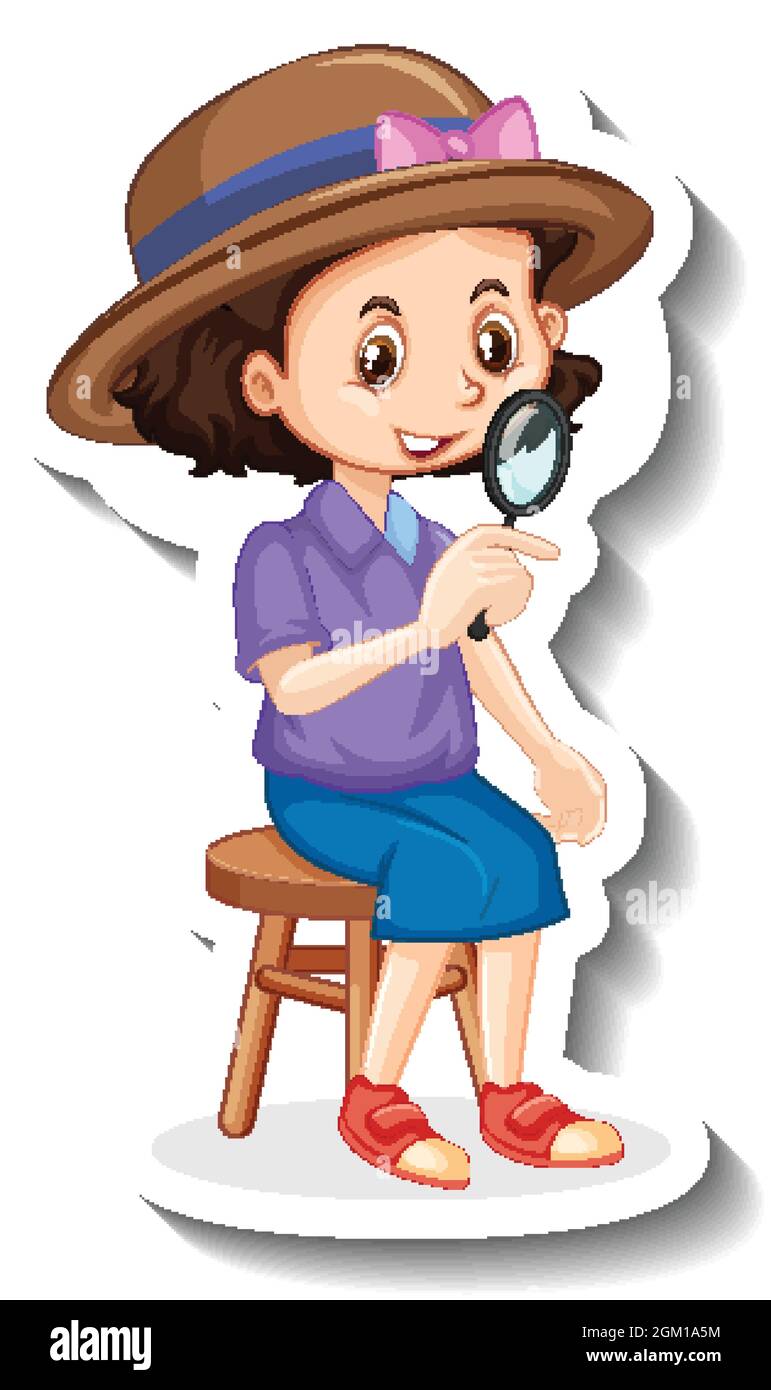 A sticker template of girl cartoon character illustration Stock Vector ...