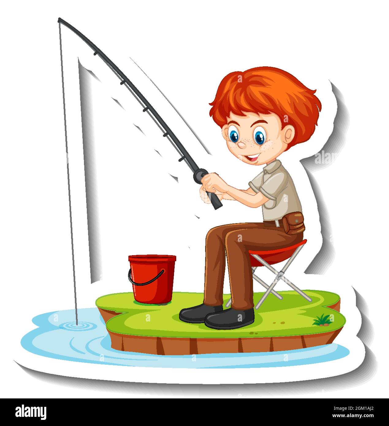 Young fisherman fishing cartoon character sticker illustration Stock ...