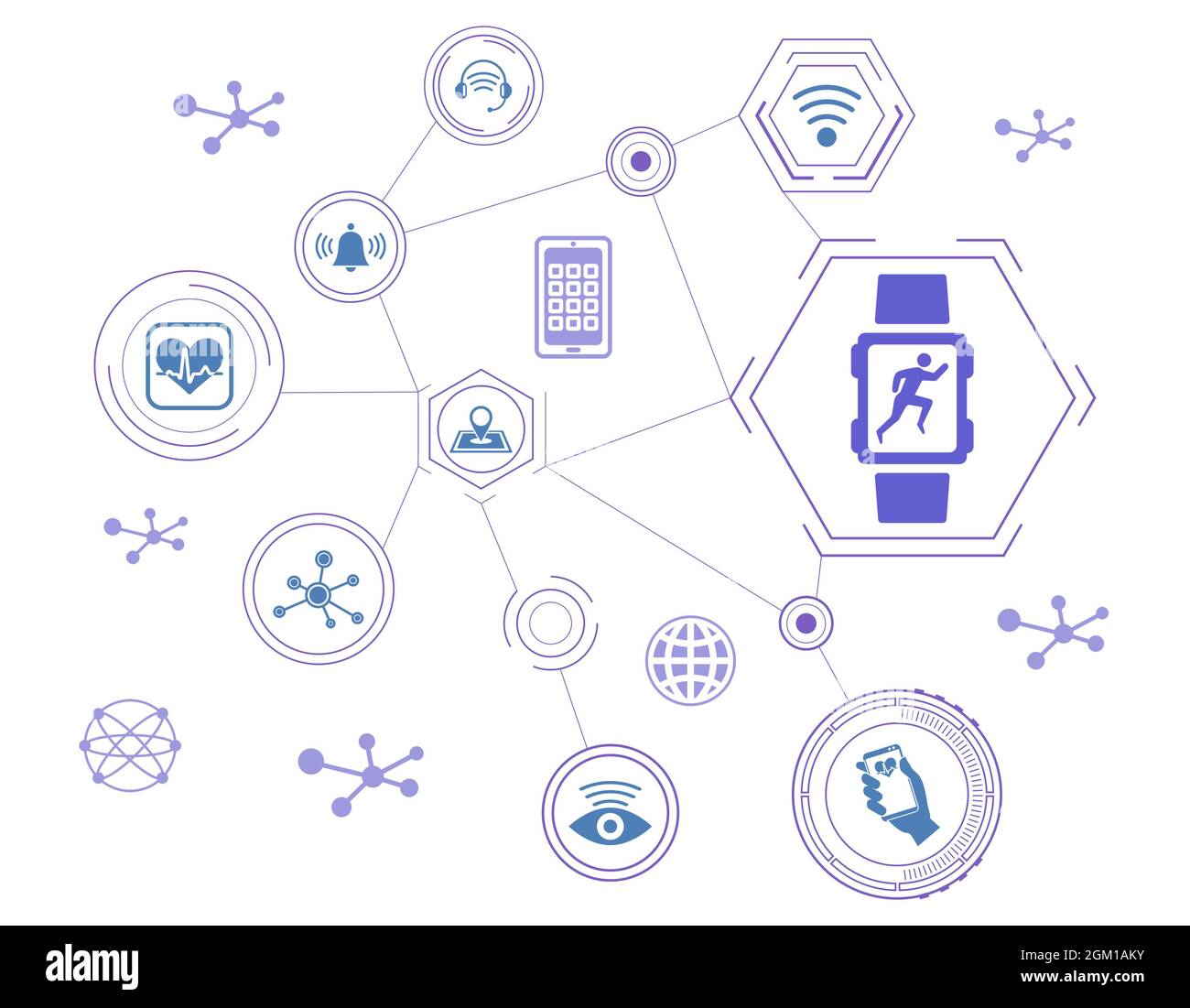 Concept of wearable technology with connected icons Stock Photo - Alamy