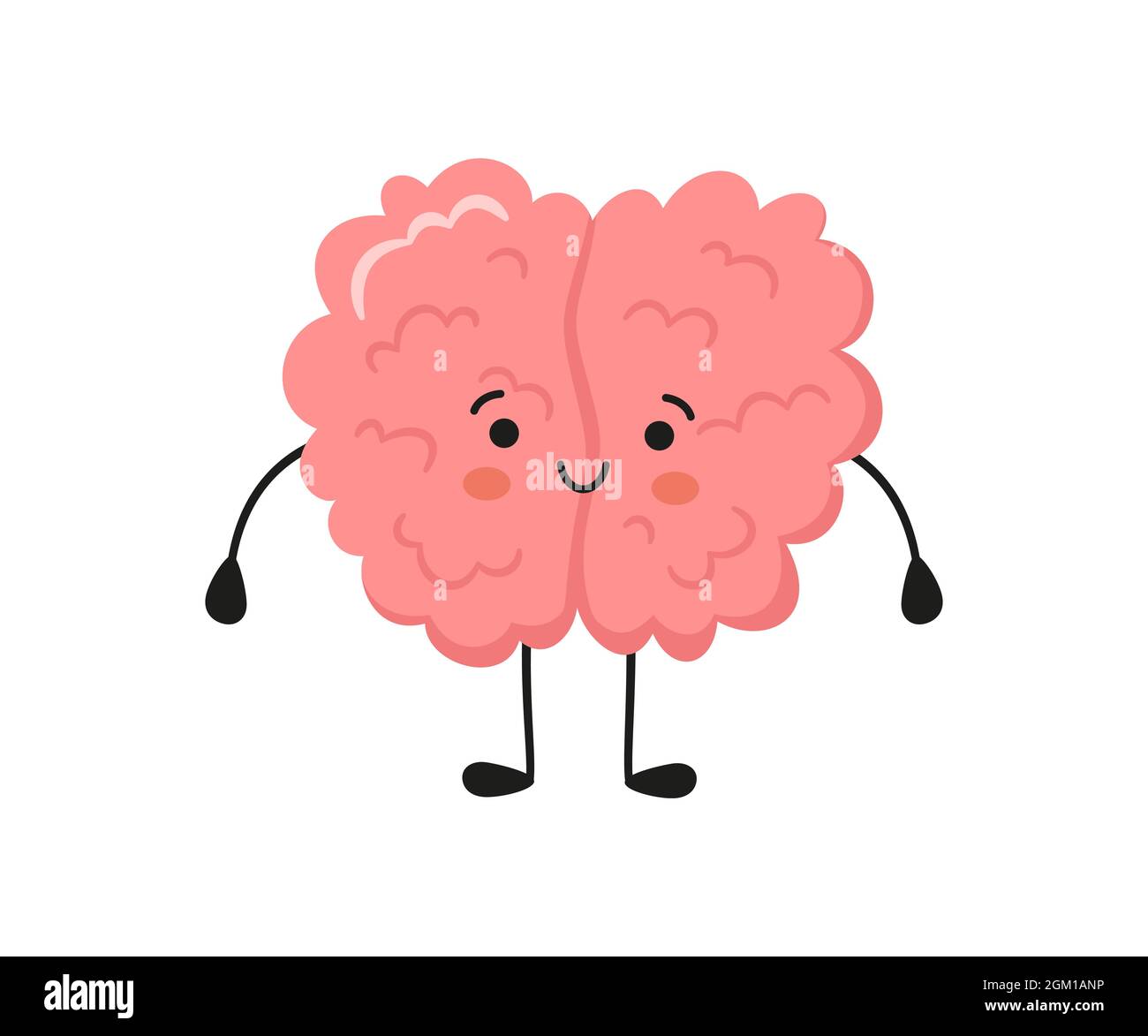 Kawaii happy human brain character. Hand drawn symbol of healthy mind ...