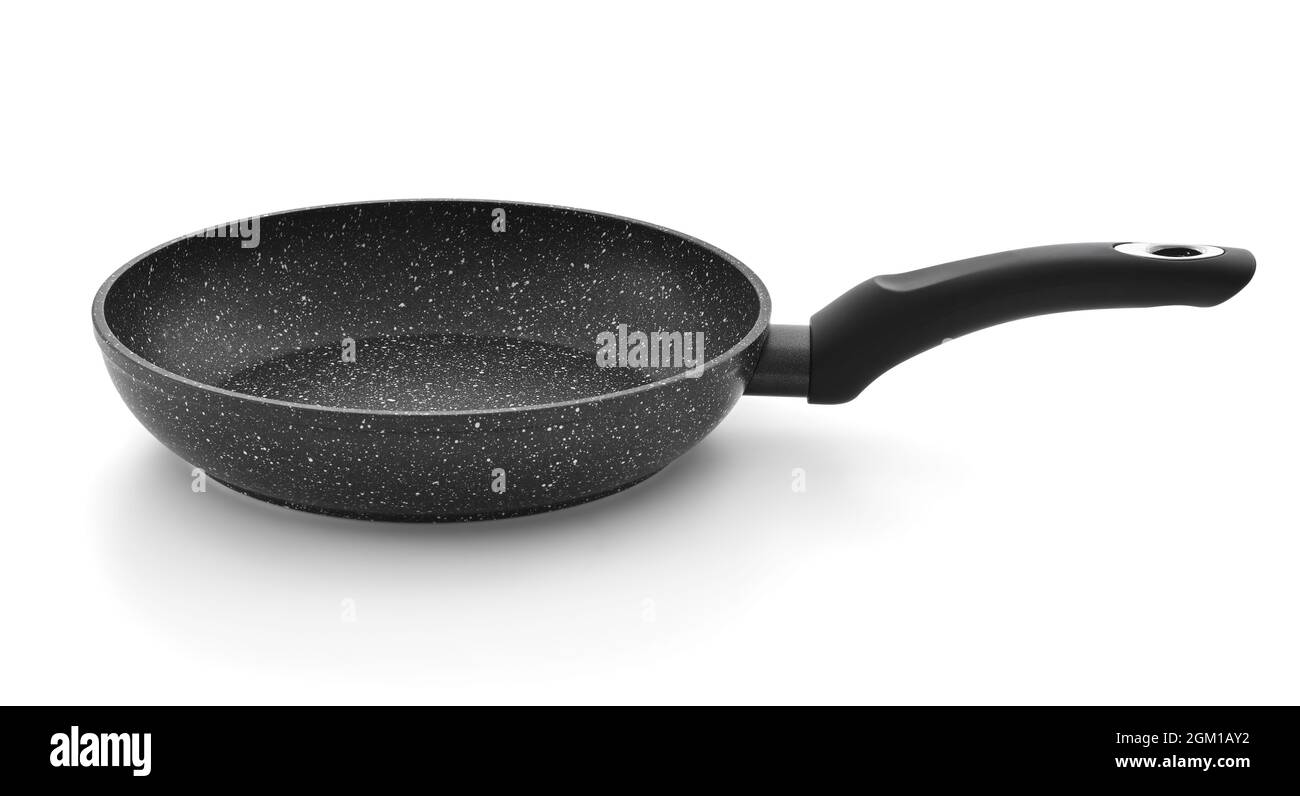 Side view of stone non-stick frying pan isolated on white Stock Photo ...
