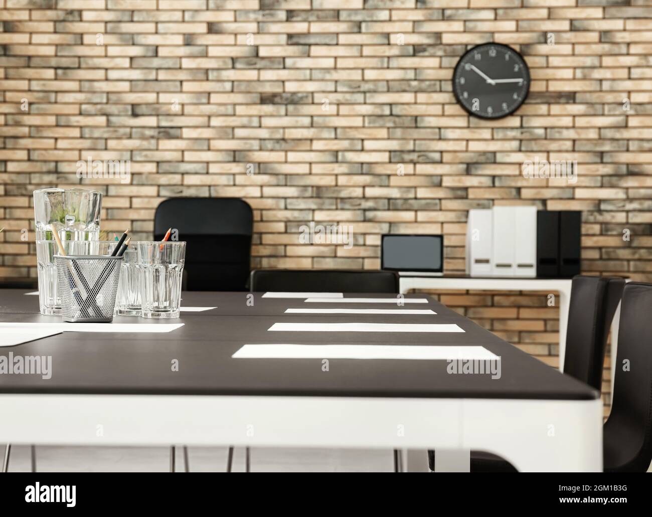 Modern room interior with big table and chairs Stock Photo - Alamy
