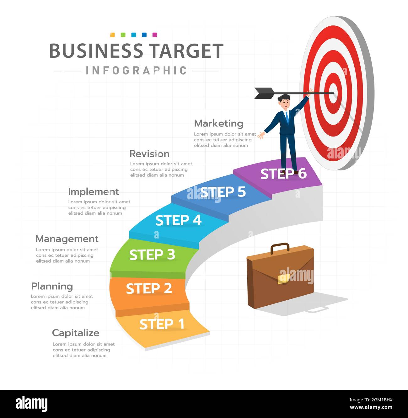 Infographic template for business. 6 Steps Modern Target diagram with ...
