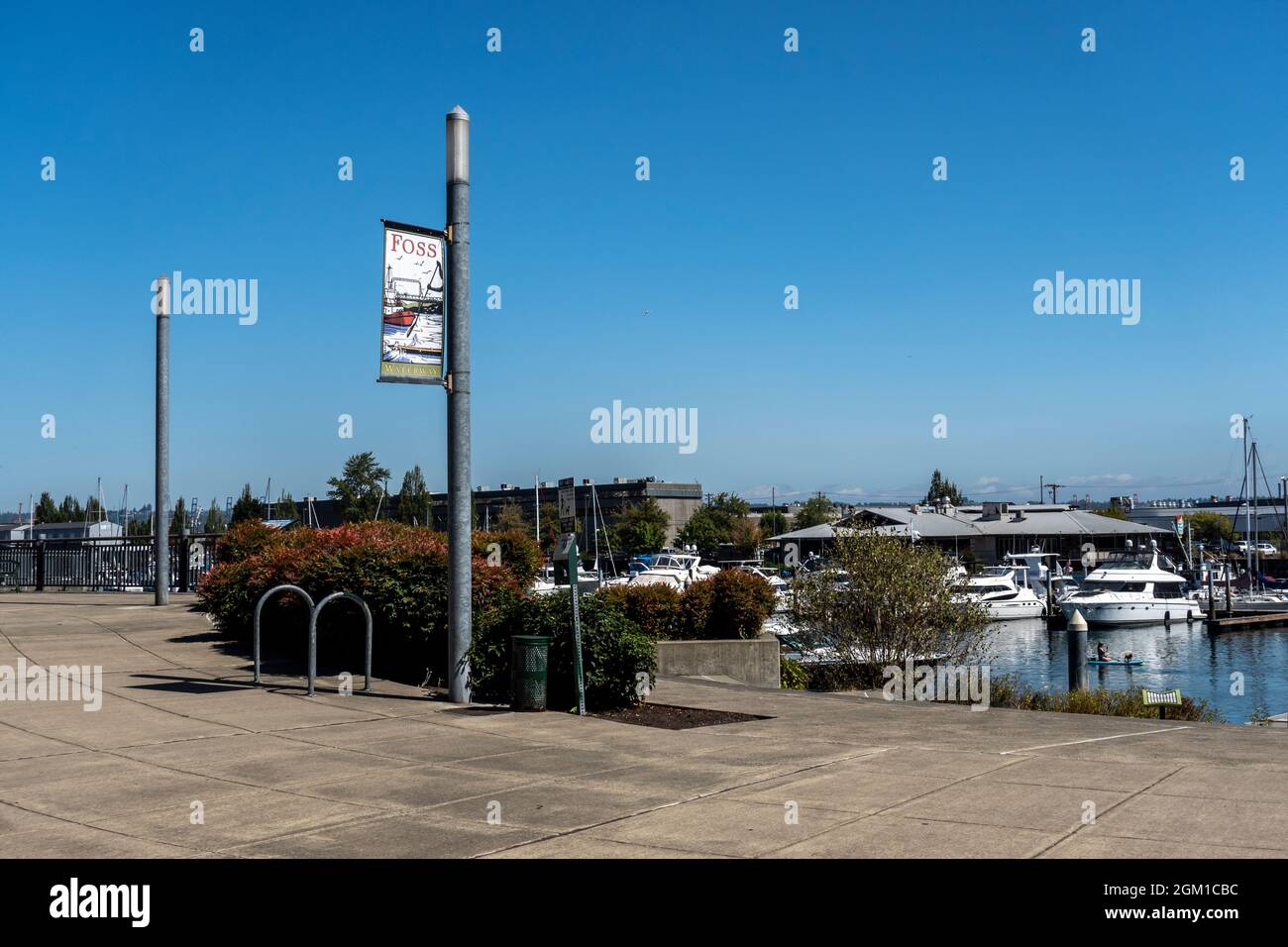 Tacoma, WA USA - circa August 2021: Wide view of Thea Foss Waterway in ...