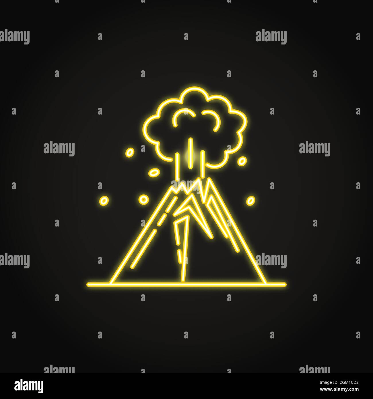 Neon volcano eruption icon in line style. Mountain symbol. Vector ...