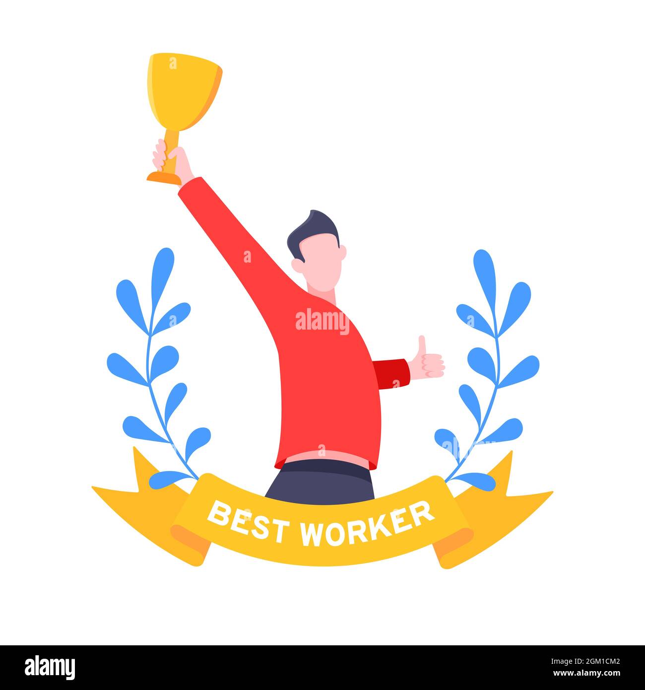 Best worker employee winner with trophy cup inside award ribbon and ...