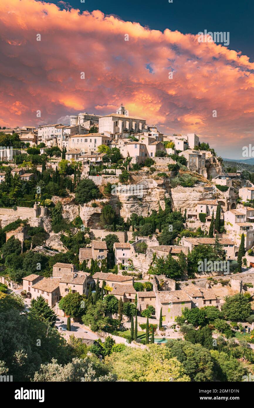Gordes, Provence, France. Beautiful Scenic View Of Medieval Hilltop ...