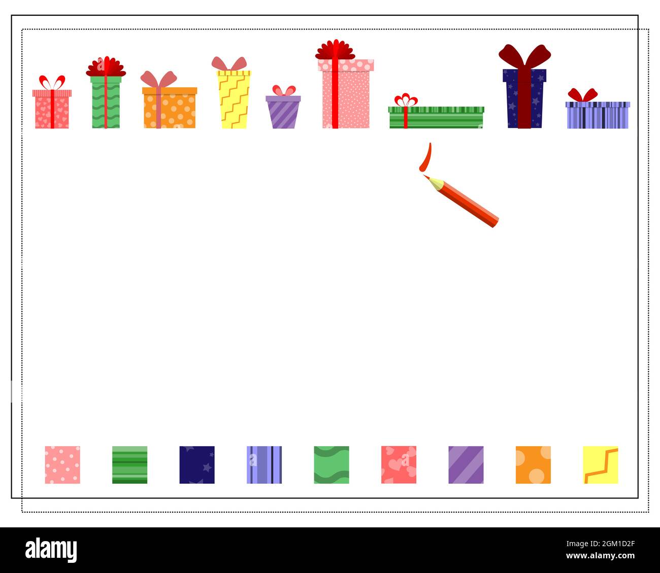 A logical game for children, find the right pattern. Gift boxes. vector ...