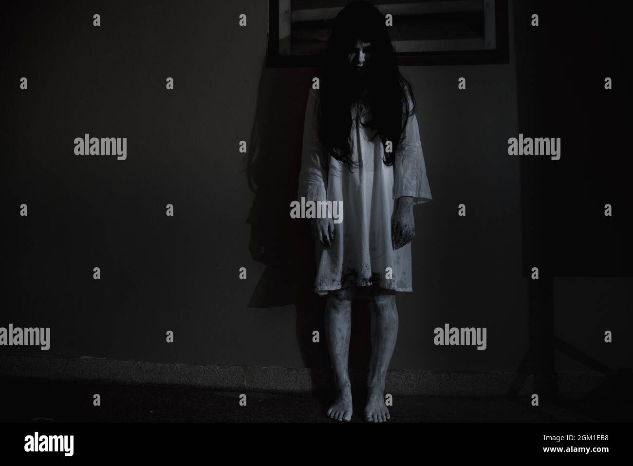 Woman ghost horror face her standing looking eyes, halloween concept ...