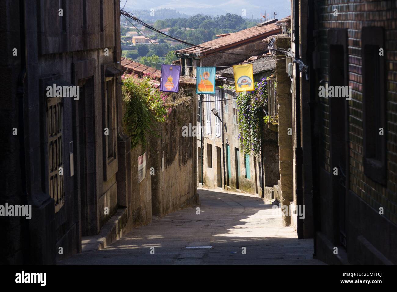 Streets of Tui, southern Galicia, Spain. Historic streets in the town ...