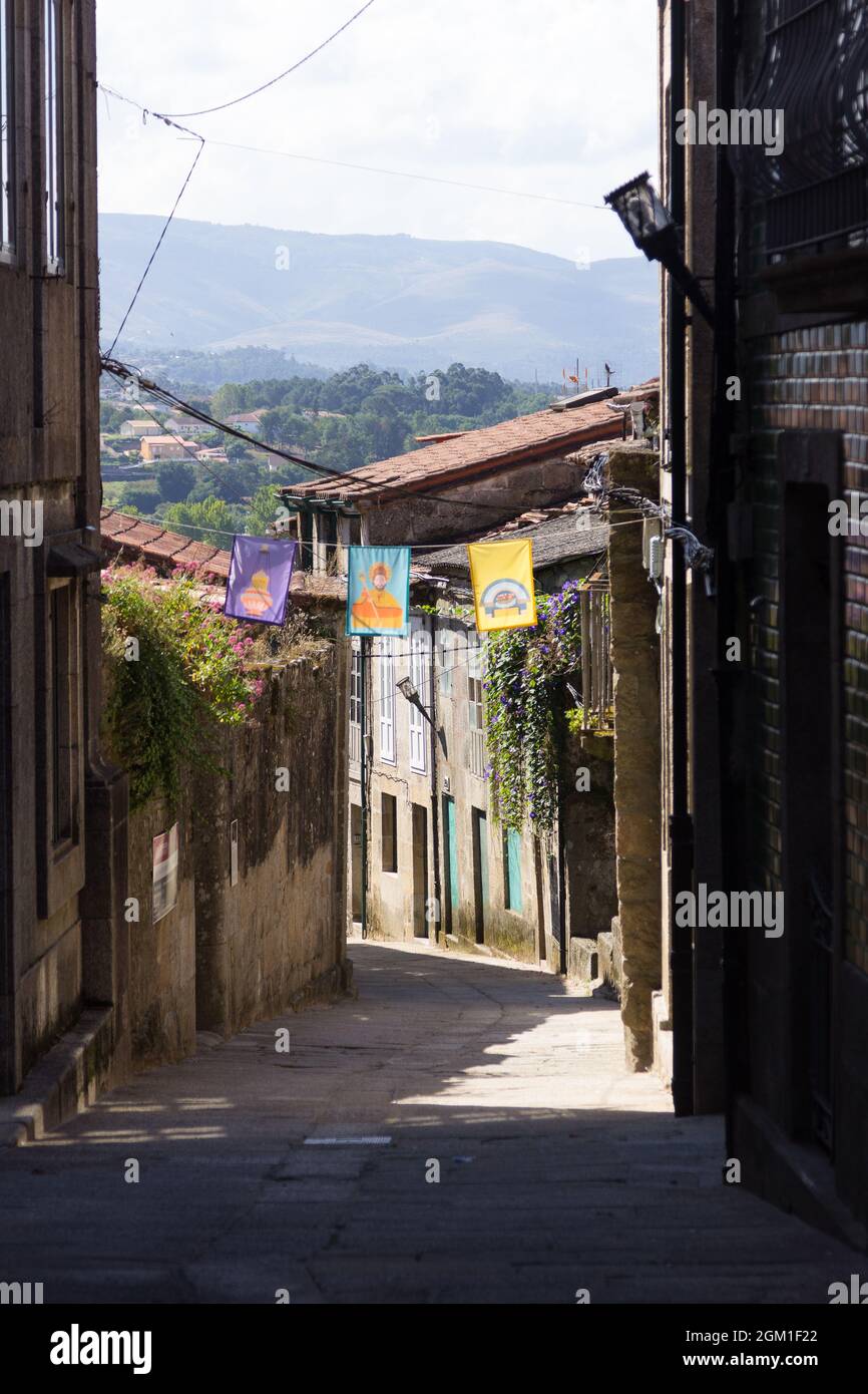 Streets of Tui, southern Galicia, Spain. Historic streets in the town ...