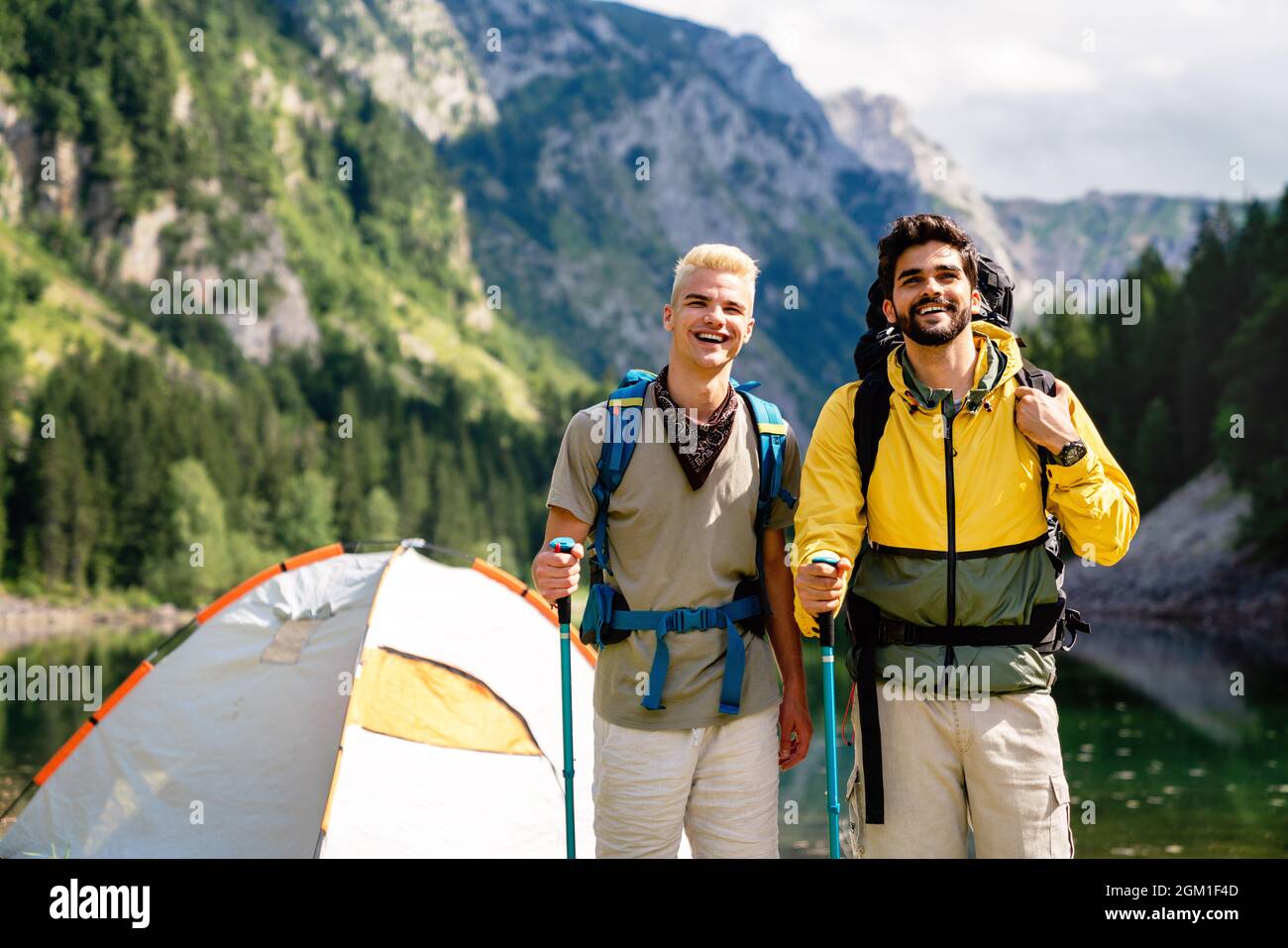 Group of happy friends enjoying outdoor activity together Stock Photo ...