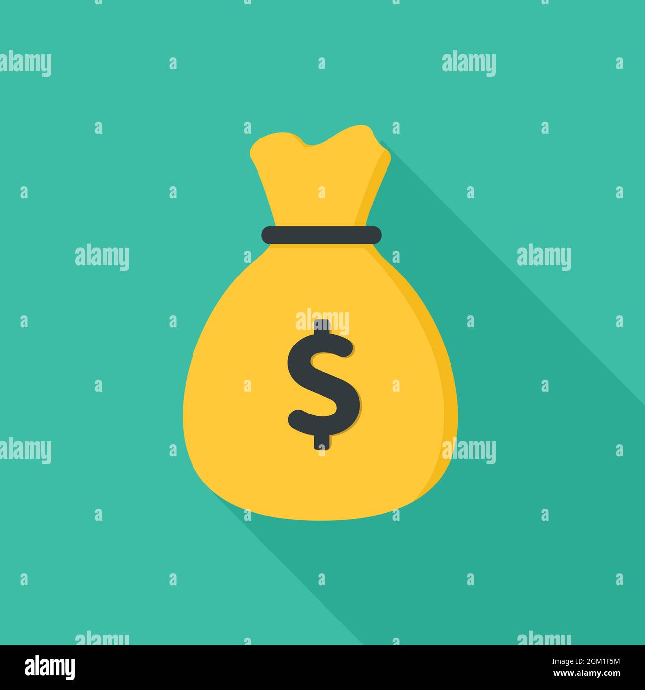 Yellow money bag with long shadow on green background for graphic ...