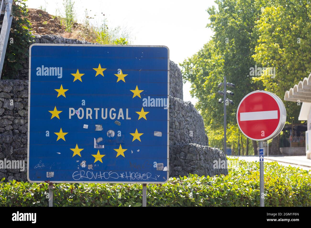 Poster of Portugal with the flag of the European Union on the border ...