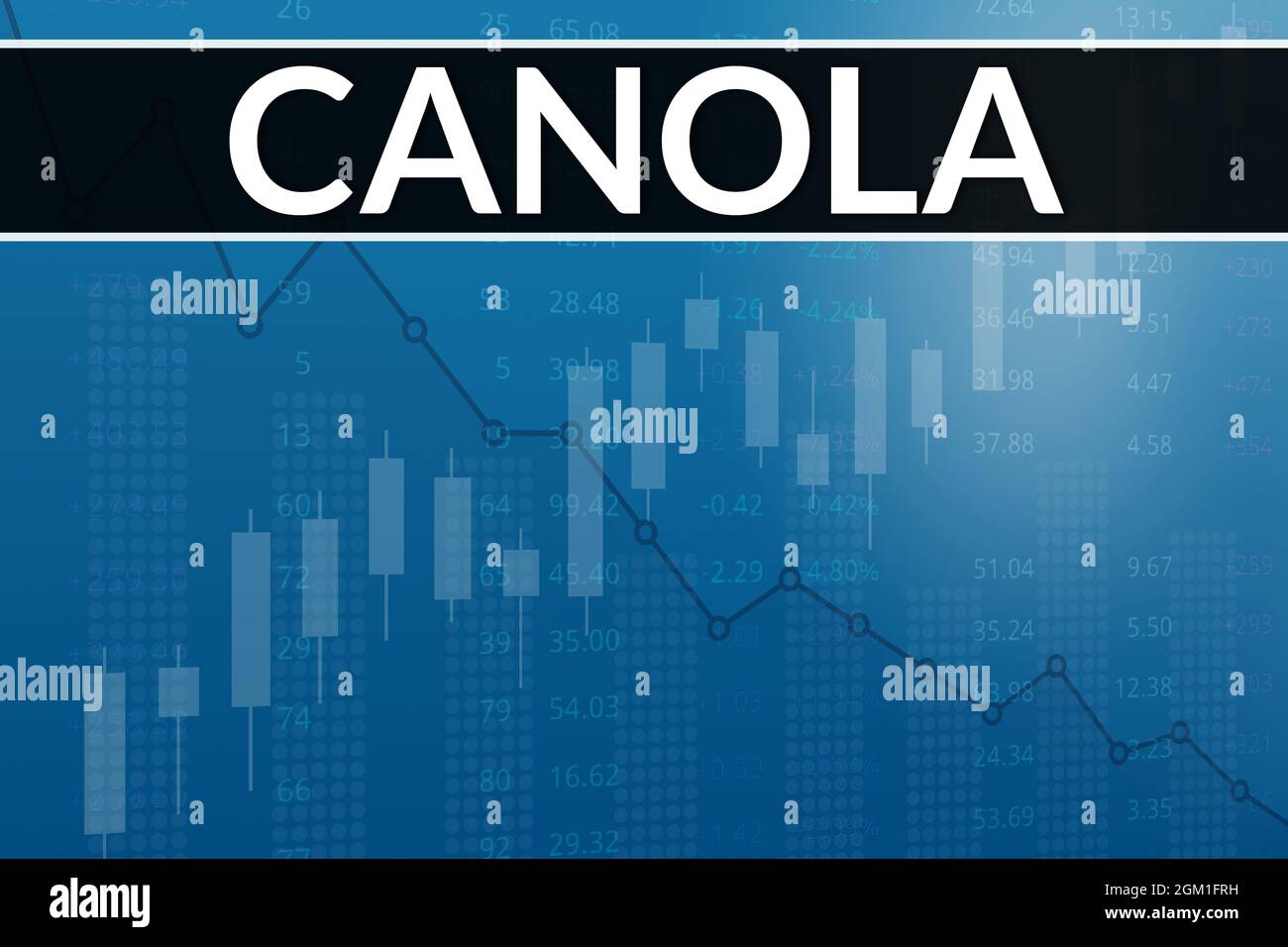 Price change on trading Canola futures on blue finance background from ...