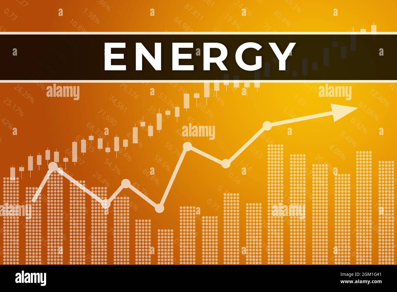 Energy sector on stock market on yellow financial background. Trend up ...