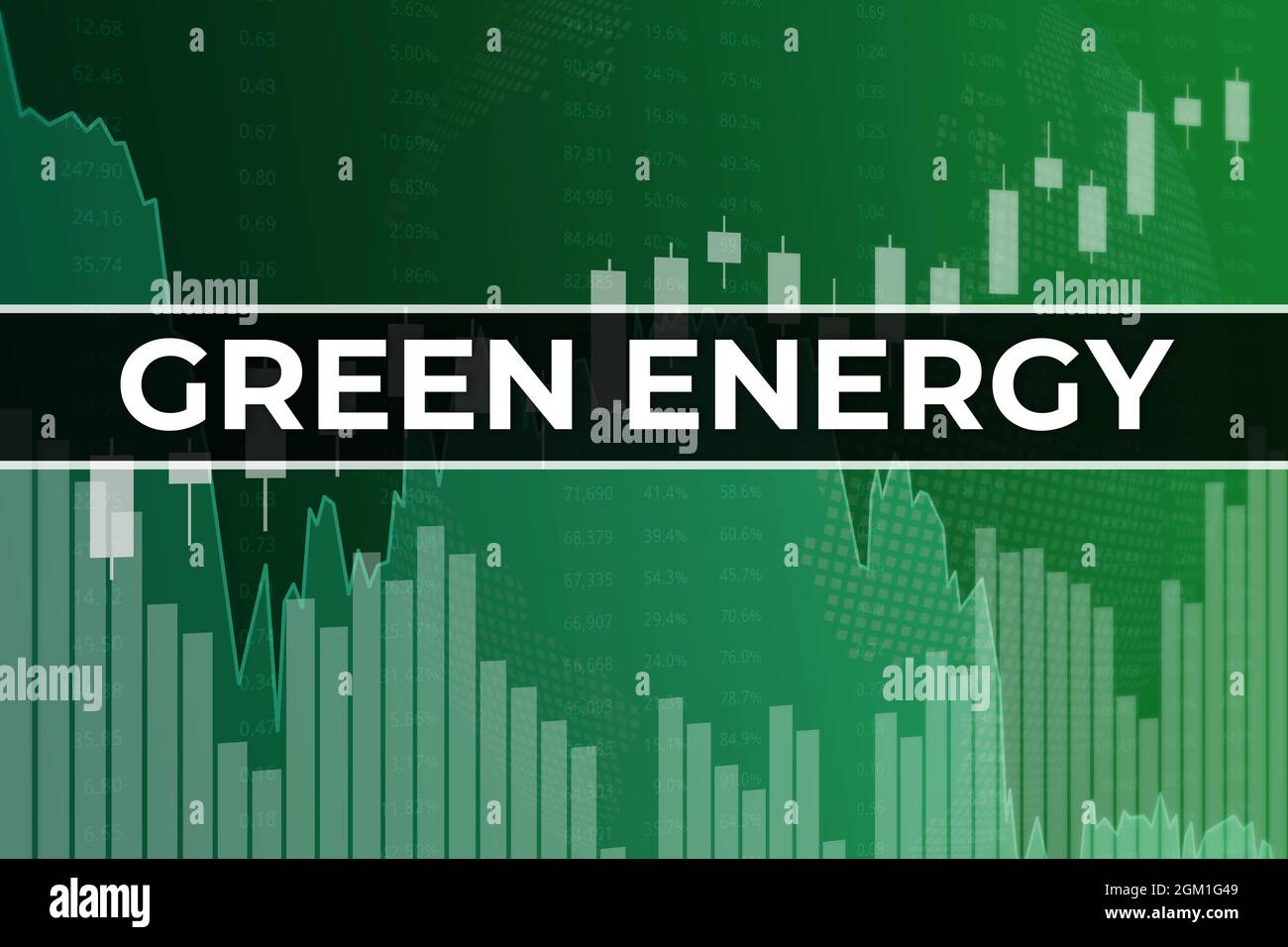 Green energy sector on stock market on yellow financial background ...
