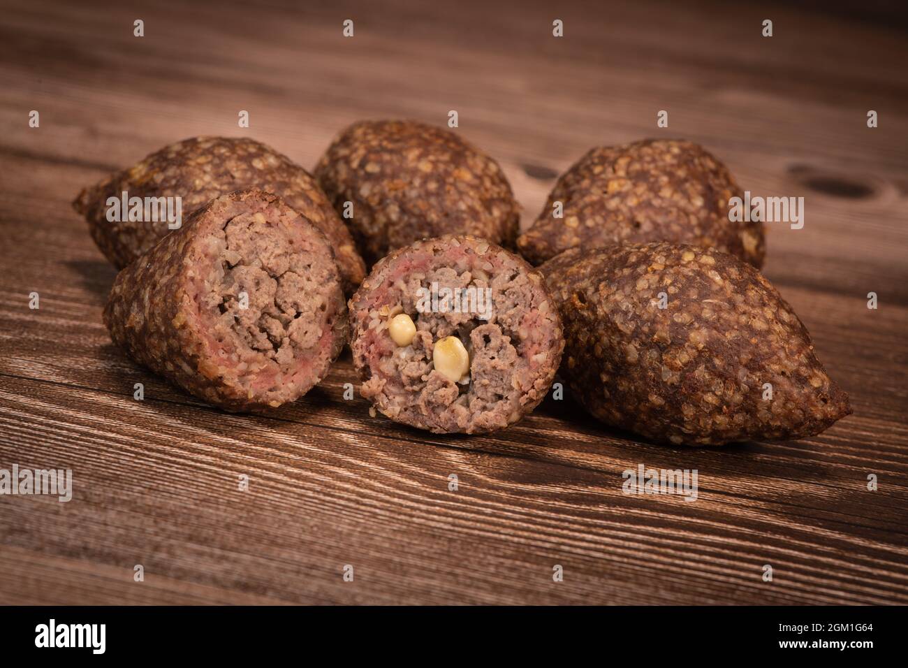 Traditional kebbe and pita bread on big round plate in lebanese ...