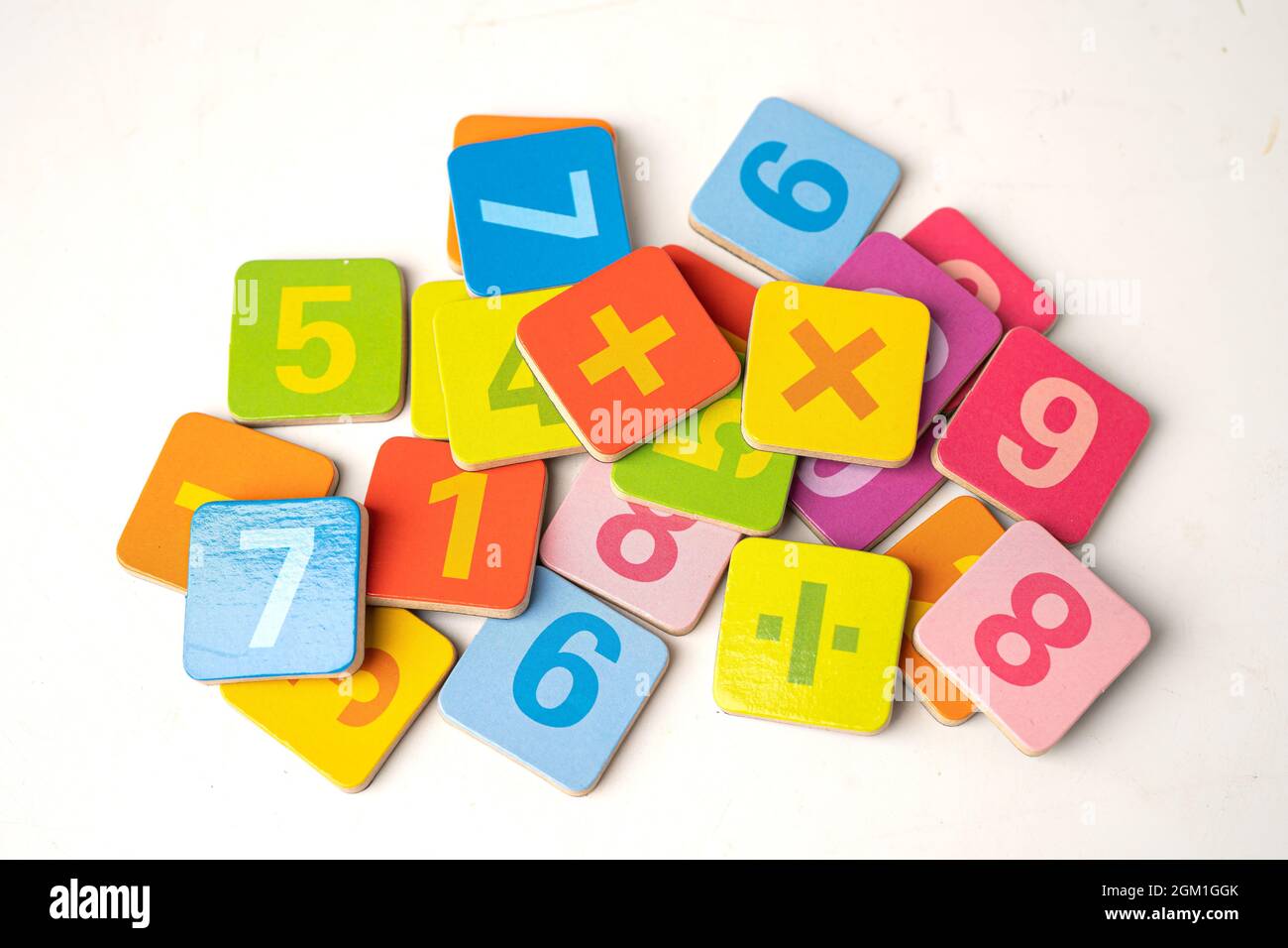 Math number colorful on wooden background, Education study mathematics ...