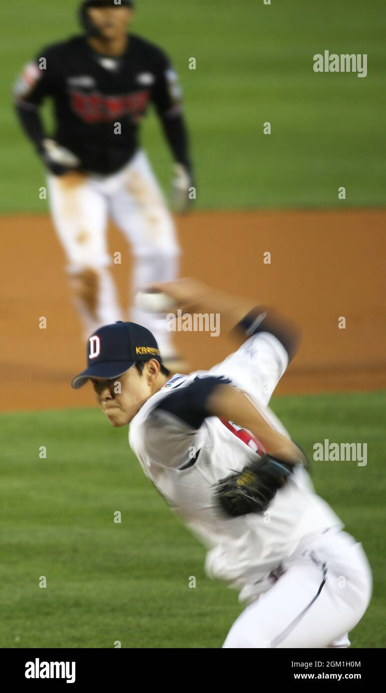 16th Sep, 2021. Doosan Bears' Choi Won-jun Choi Won-jun of the Doosan Bears throws a pitch ...