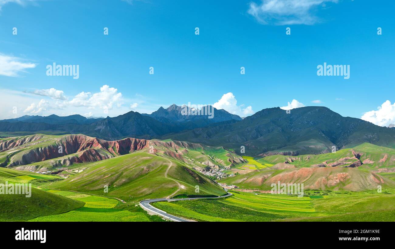 Aerial view of Qilian Mountain in Qilian county, northwest China's ...