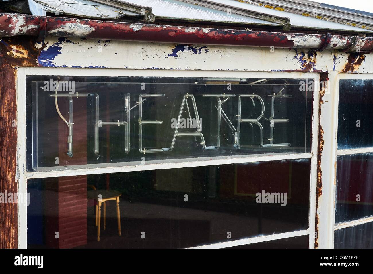 Theatre sign with lighting lines on the entrance of a closed down ...