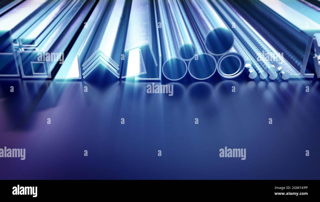 glowing rolled metal and rebar , cgi industrial 3D rendering Stock ...