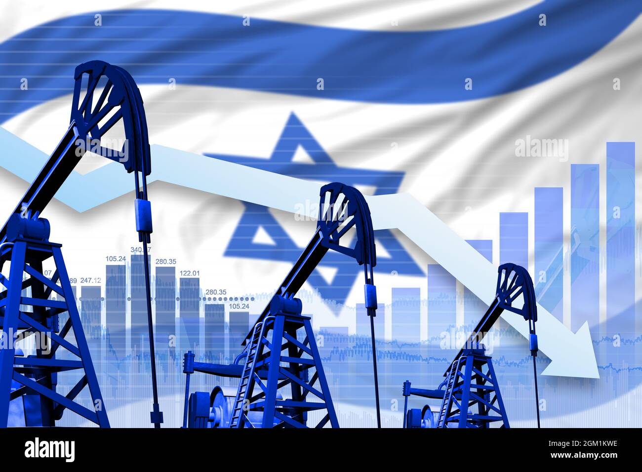 Israel oil industry concept, industrial illustration - lowering down ...