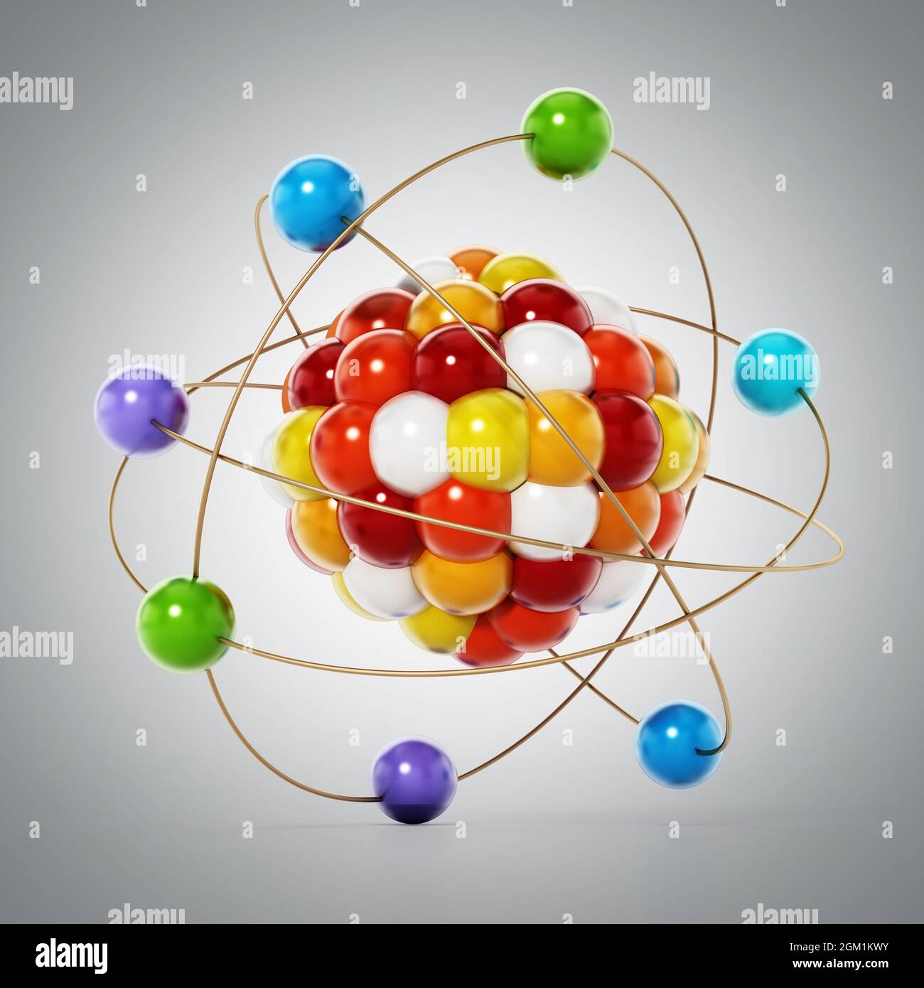 Abstract molecule model consisting of colored spheres. 3D illustration ...