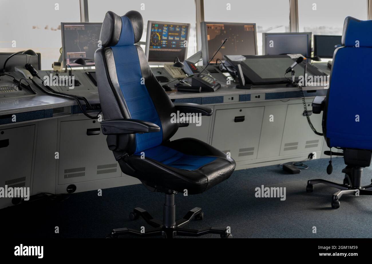 Air traffic controller workplace. Work space of the manager of takeoffs ...