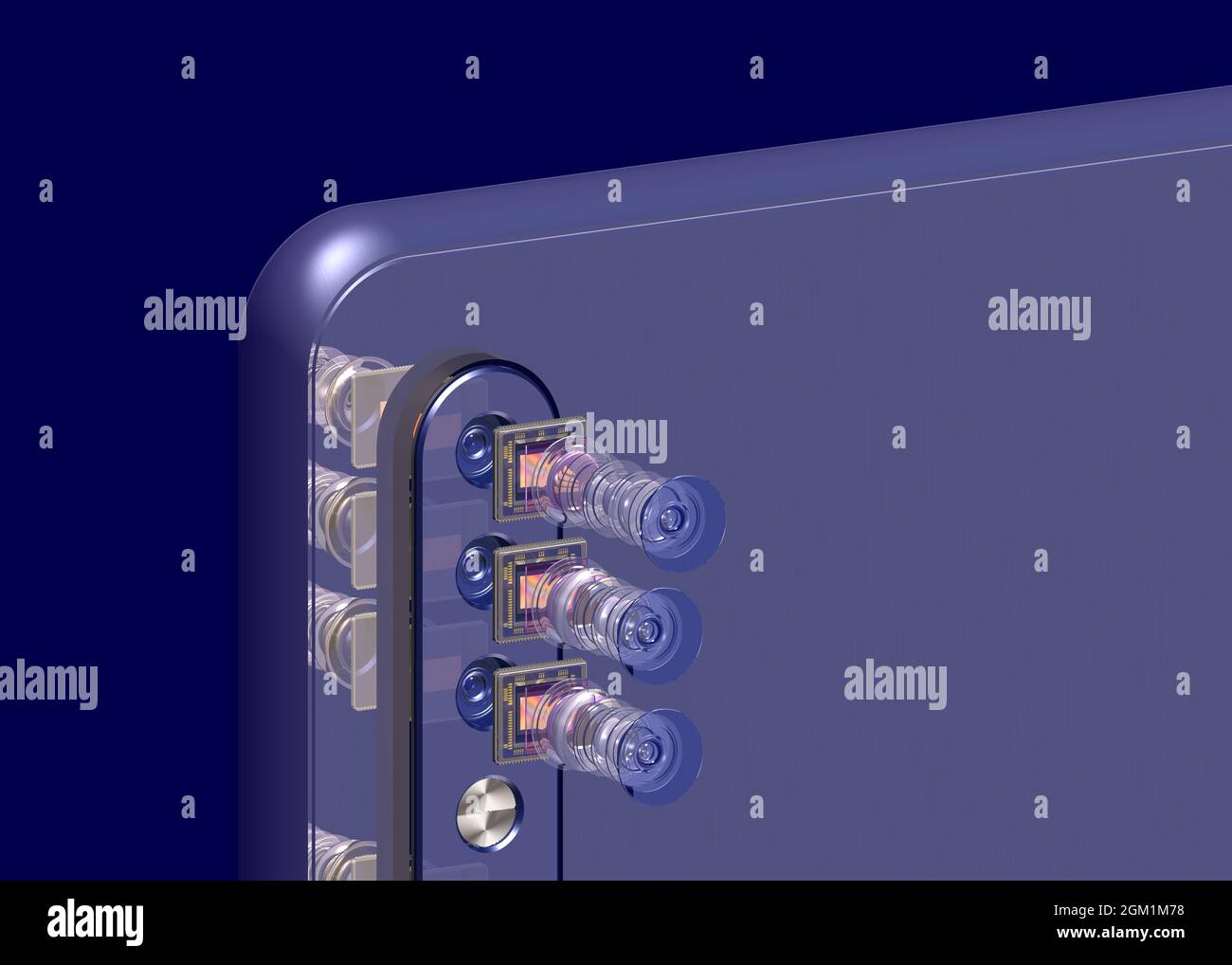Smartphone with three cameras, optical design concept illustration, 3D ...