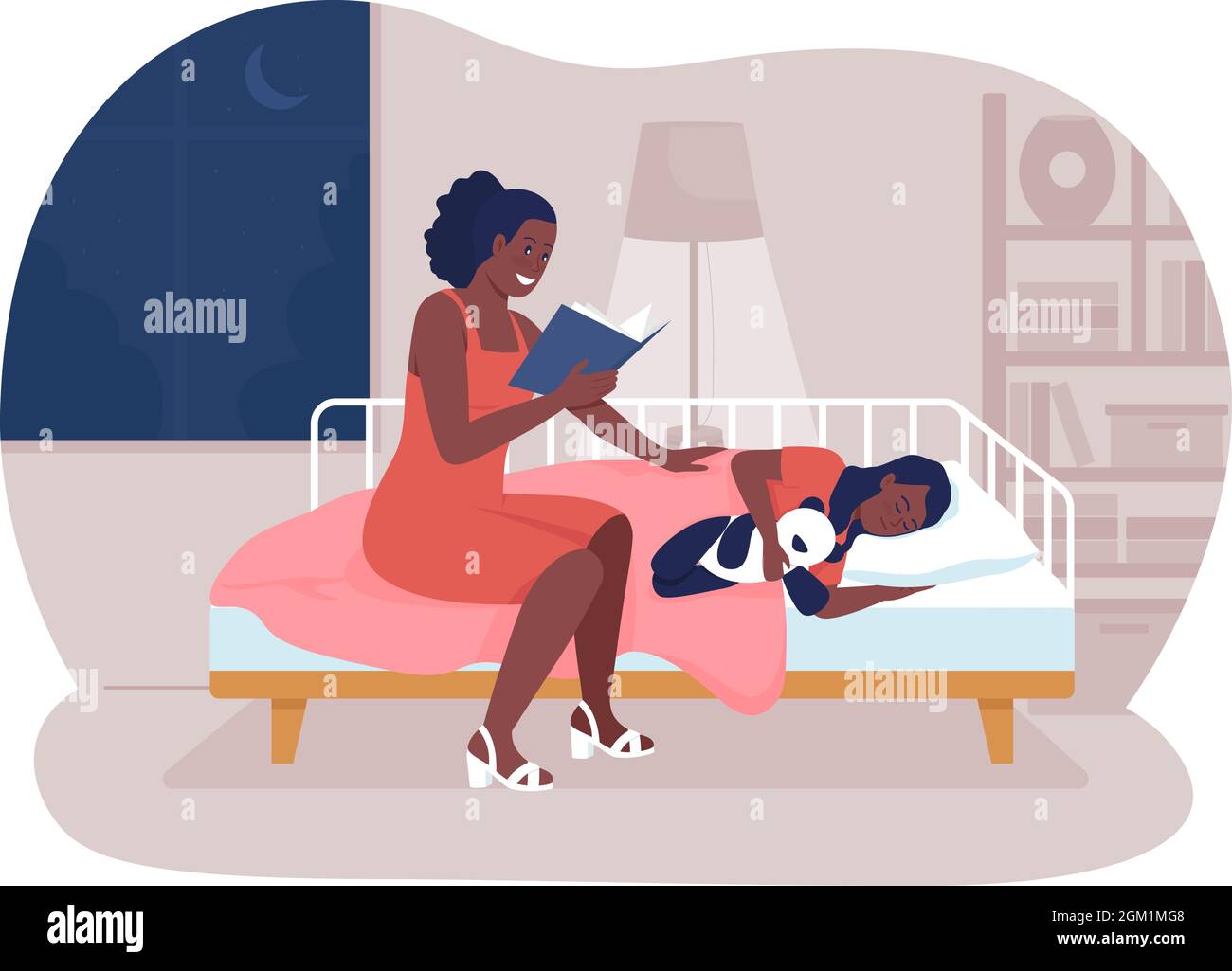 Read story before bed 2D vector isolated illustration Stock Vector ...