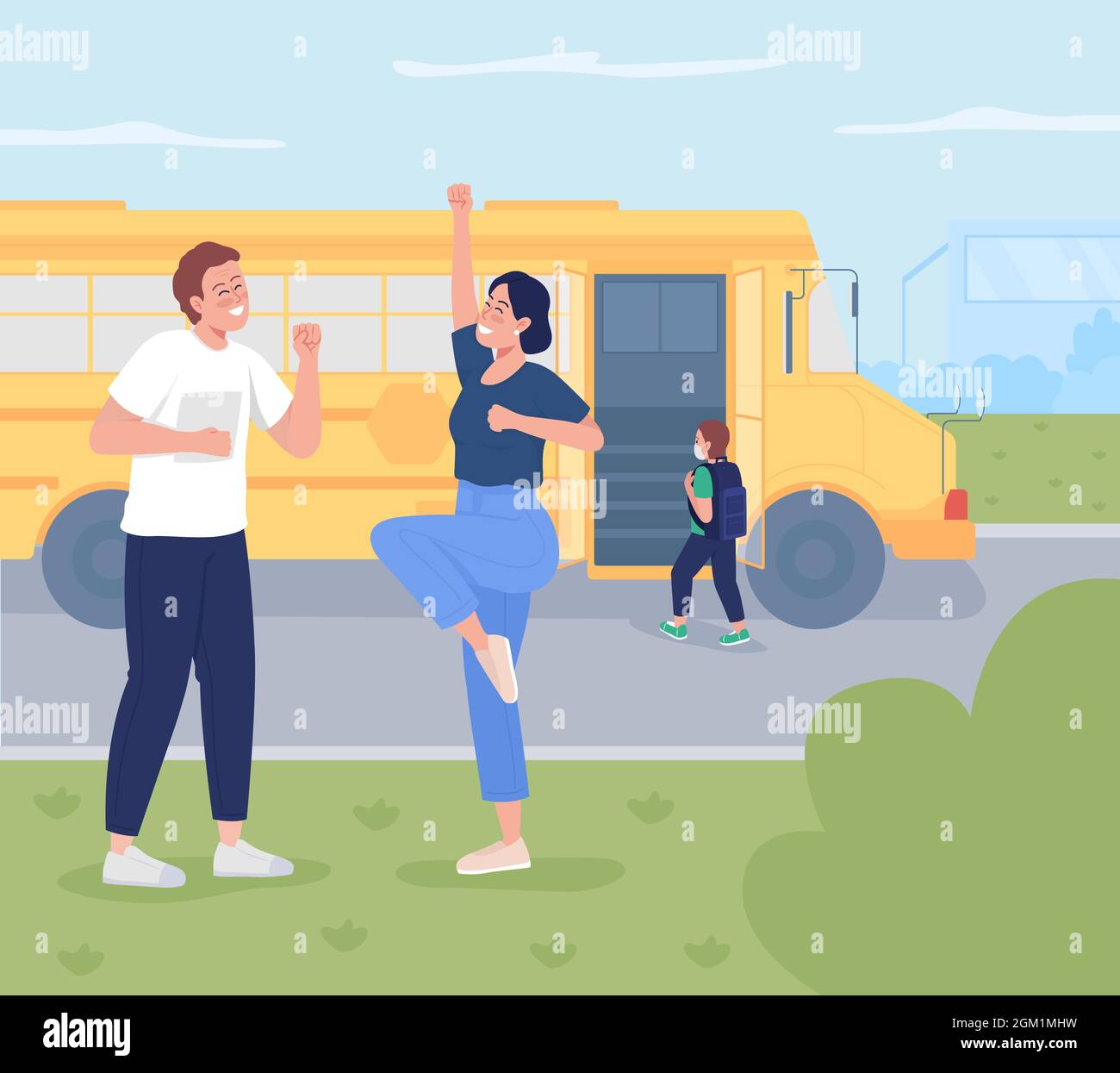 Parent send child to school flat color vector illustration Stock Vector ...