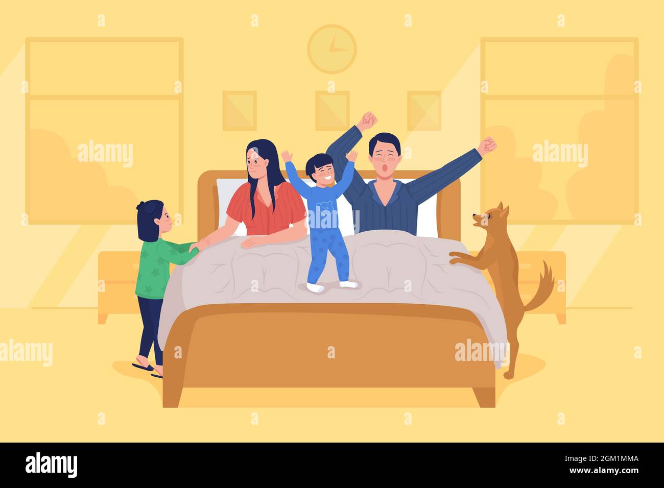 Kids wake up parents flat color vector illustration Stock Vector Image ...
