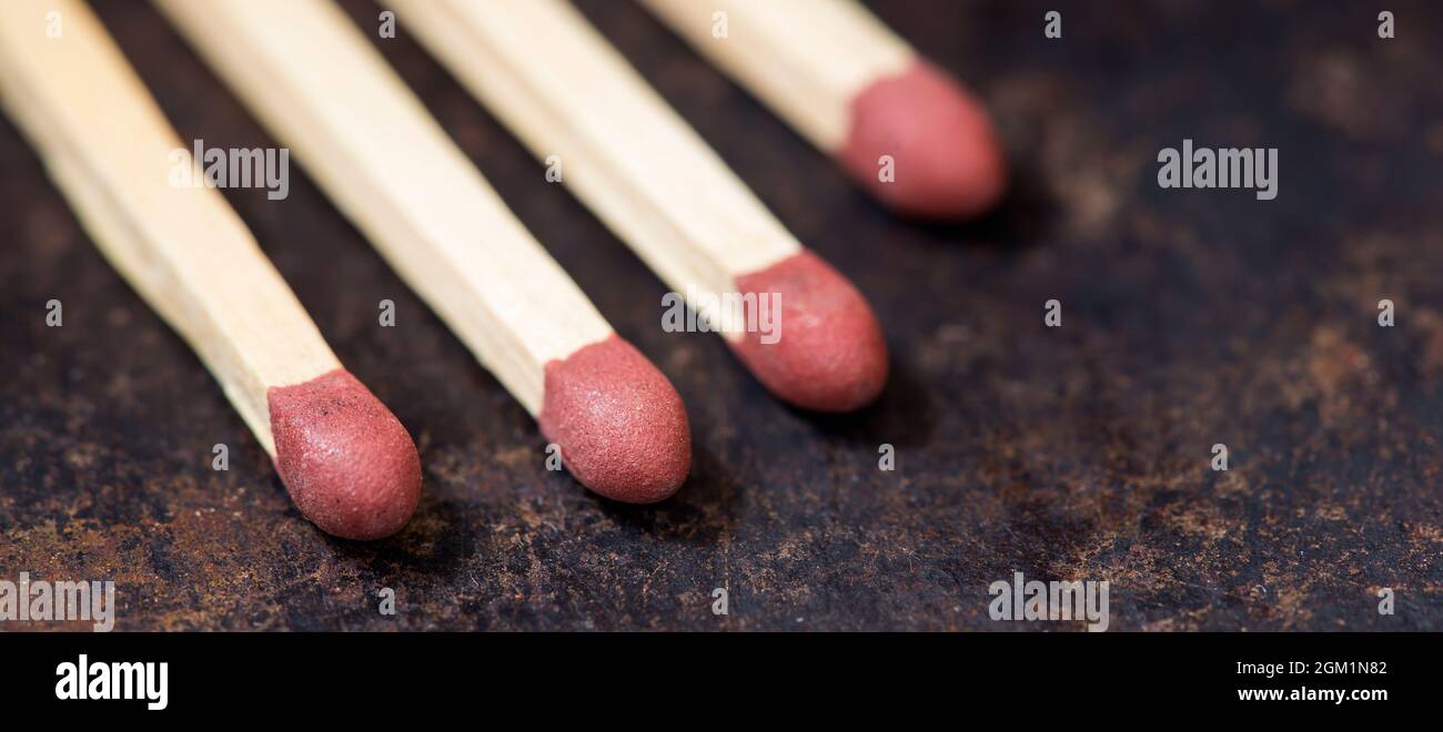 Matches, matchsticks close-up banner on a grunge metal background Stock ...