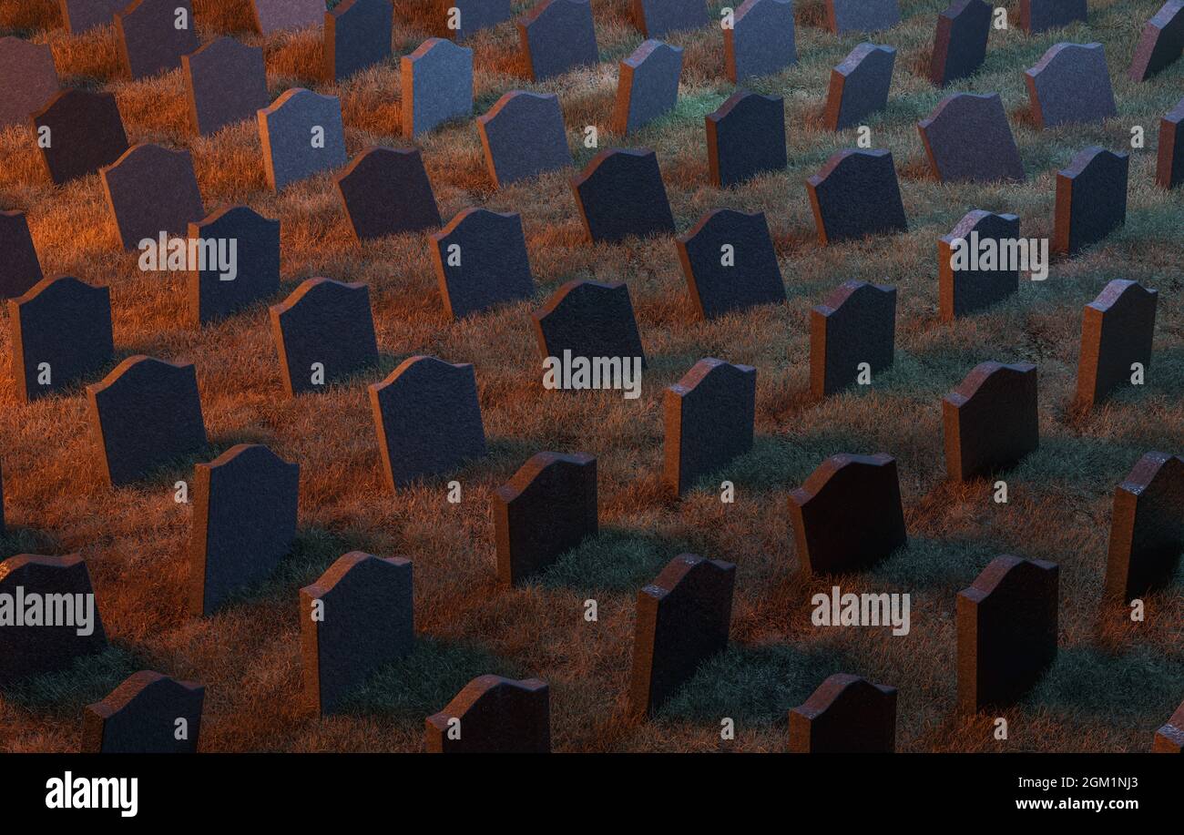 gravestone pattern in a cemetery with warm lighting. 3d rendering Stock ...