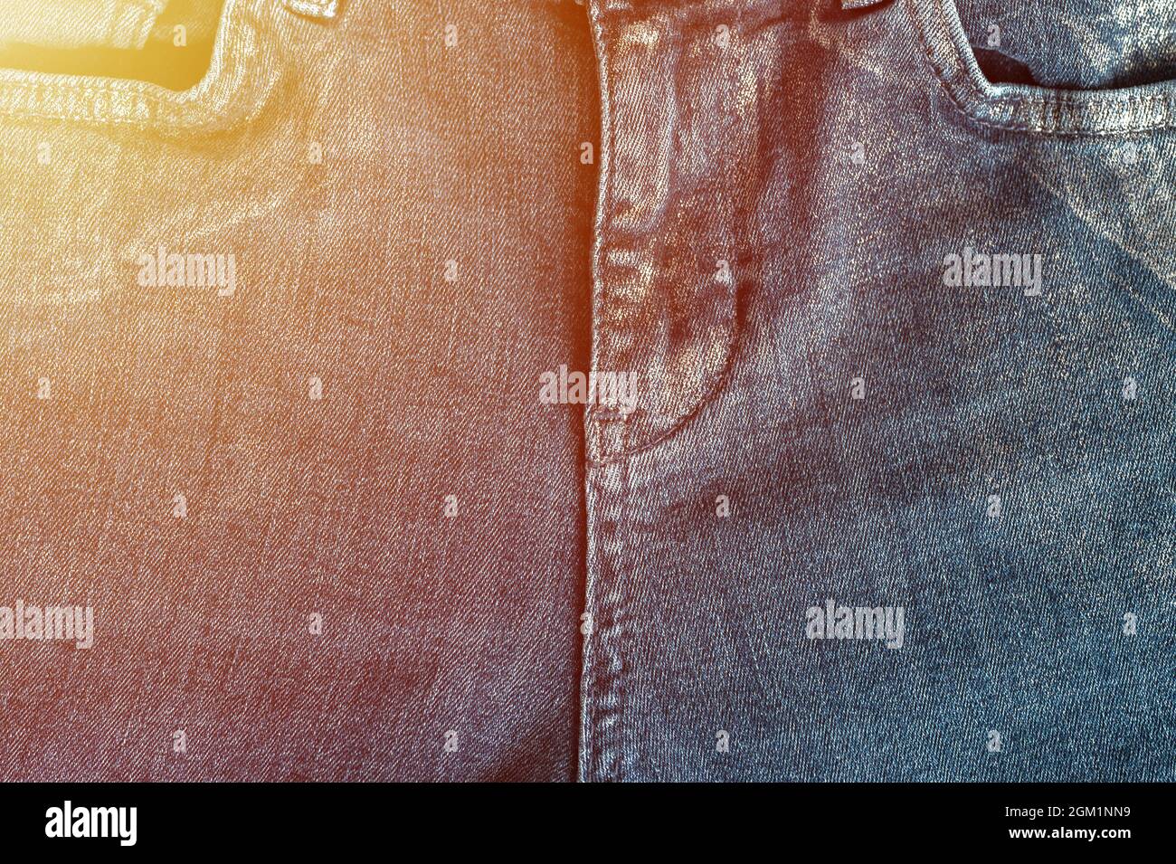 front part woman's jeans pants with fly blue color close up. concept of ...