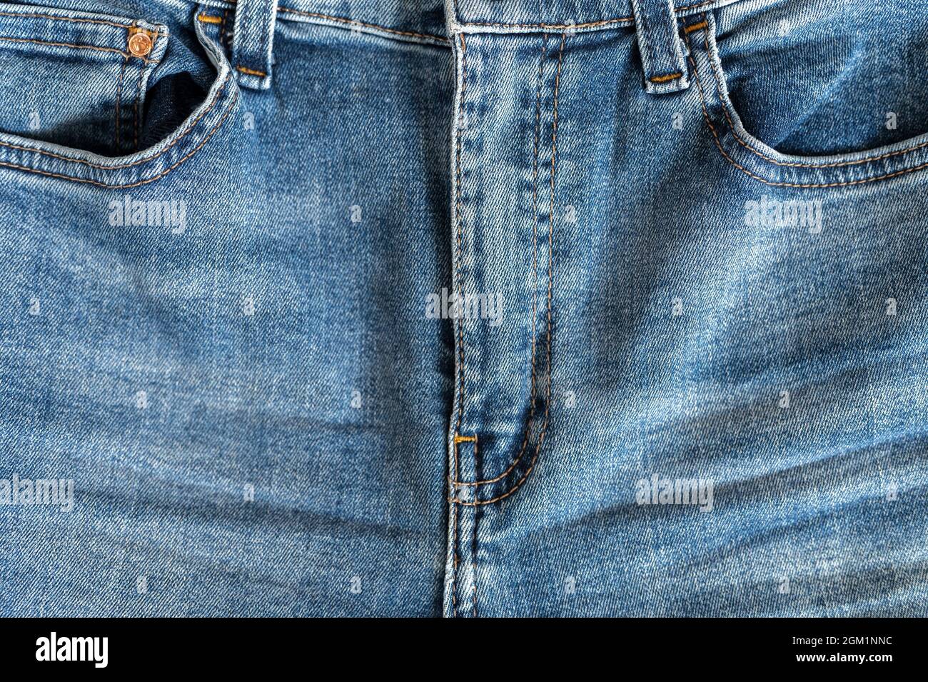 front part woman's jeans pants with fly blue color close up. concept of ...