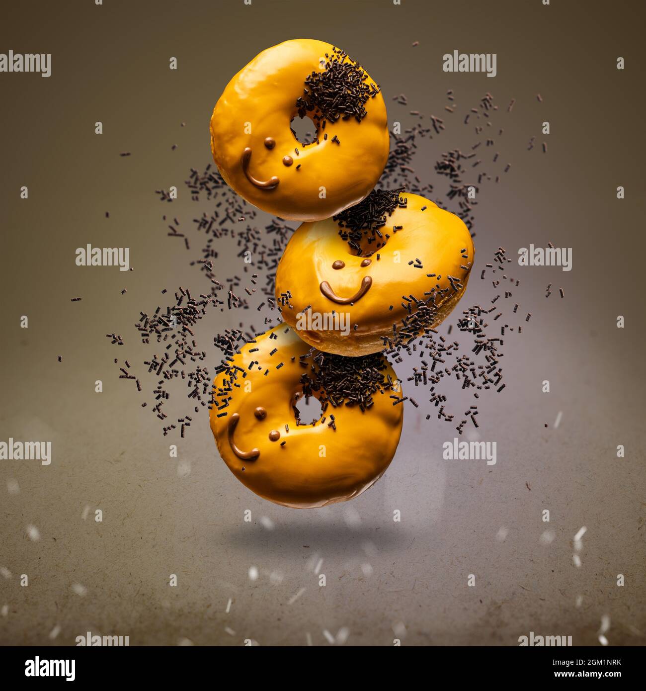 Flying funny face doughnuts or donuts. Flying donuts concept Stock ...